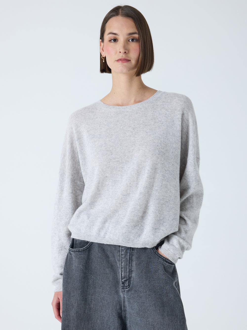 pull kaira - Round-neck 100% cashmere sweater - light heather gray ...