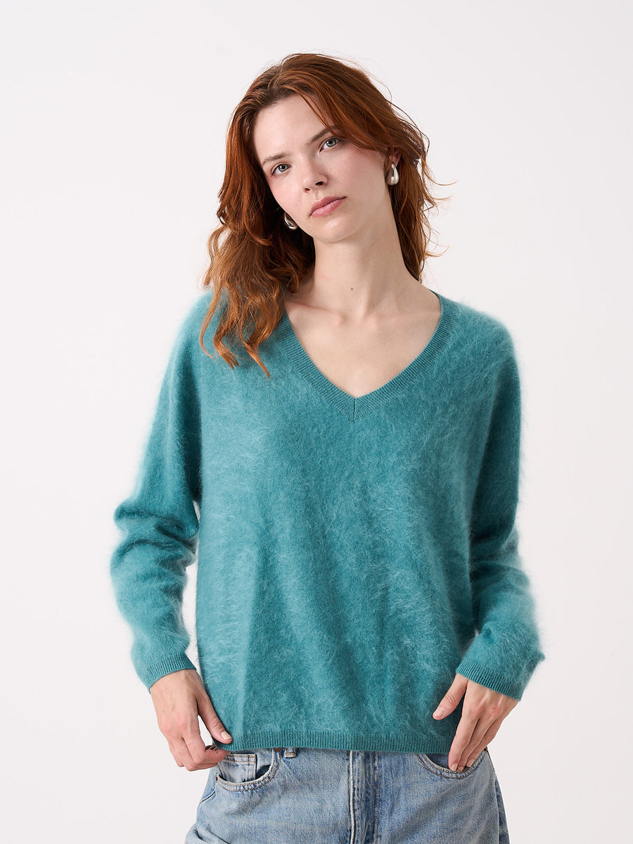 soeli - Pull col V en cachemire brossé - slate | Absolut Cashmere