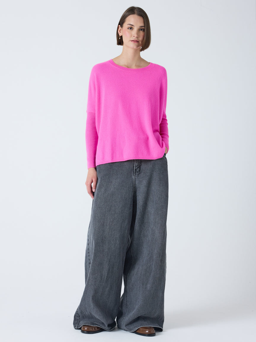 astrid - Round-neck 100% cashmere poncho - pink neon | Absolut Cashmere