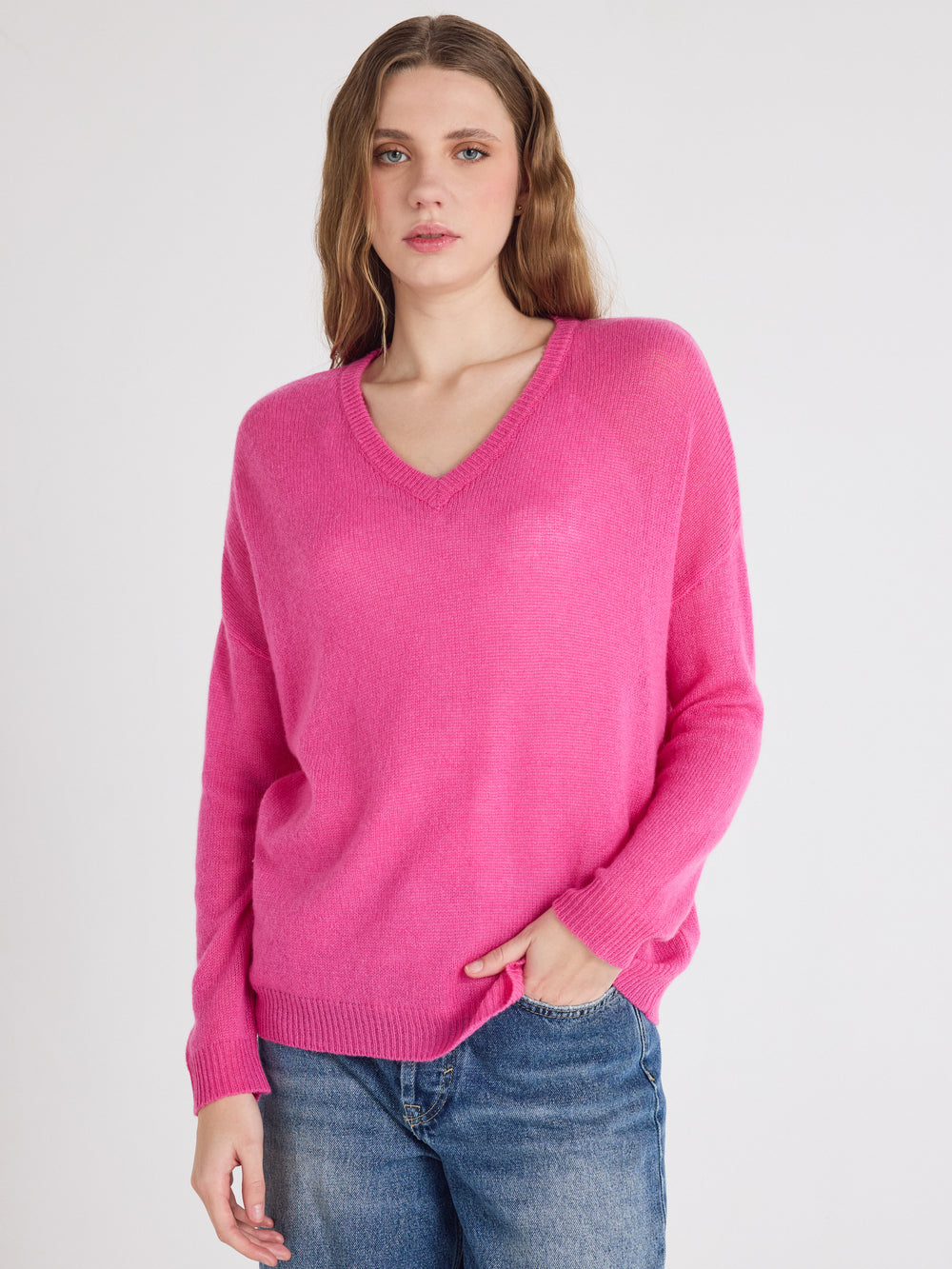 angelica - V-neck cashmere sweater - pink orchid | Absolut Cashmere