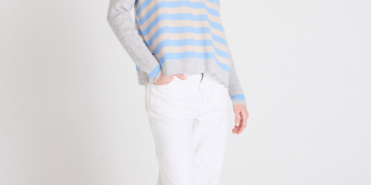 toni - Cashmere polo collar poncho - provence blue | Absolut Cashmere